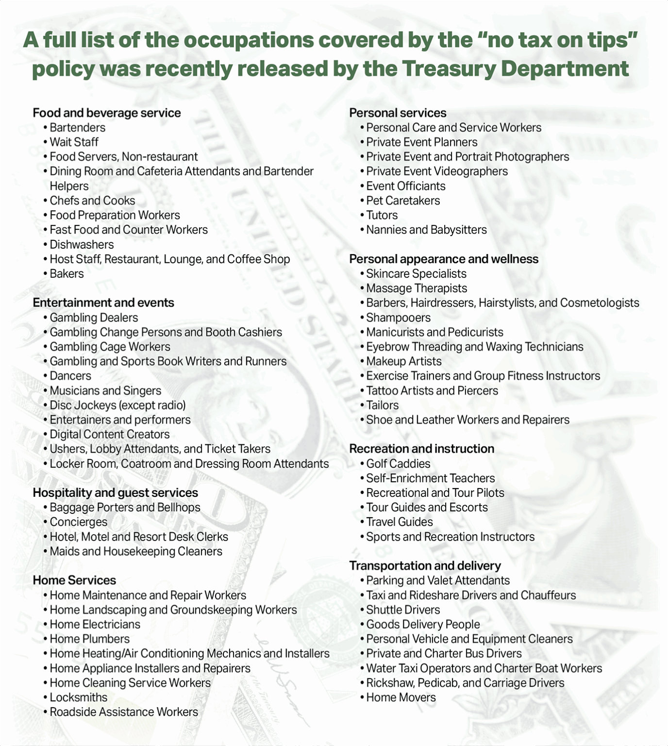 Analysis of ‘no tax on tips’ policy and full list of jobs covered